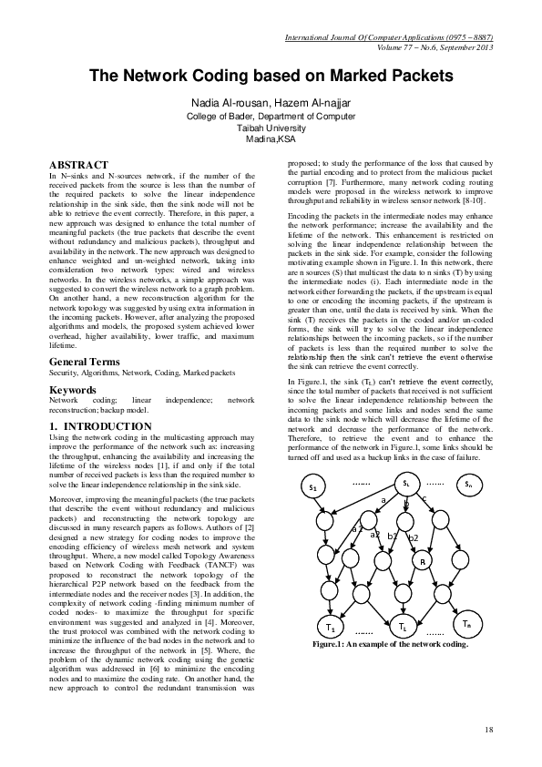 Pdf The Network Coding Based On Marked Packets Nadia Al Rousan