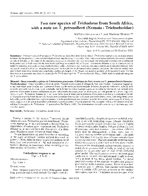(PDF) Two new species of Trichodorus from South Africa, with a note on ...