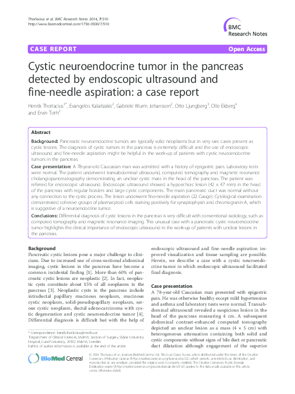 (PDF) Cystic neuroendocrine tumor in the pancreas detected by ...