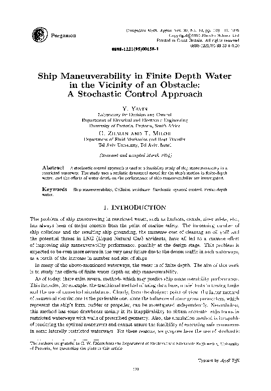 (PDF) Ship maneuverability in finite depth water in the vicinity of an ...