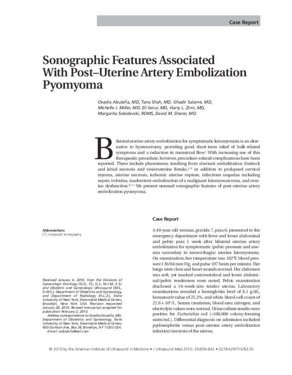 (PDF) Sonographic Features Associated With Post–Uterine Artery ...