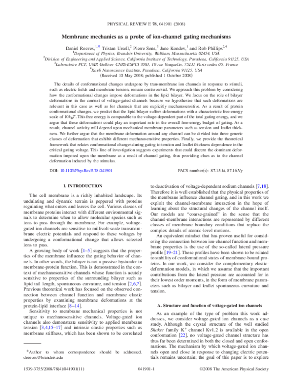 (PDF) Membrane mechanics as a probe of ion-channel gating mechanisms