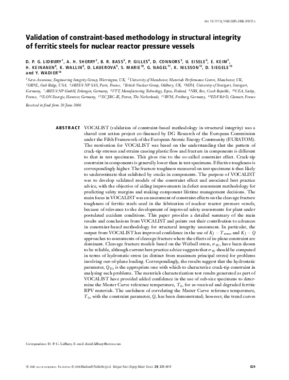 (PDF) Validation of constraint-based methodology in structural integrity of ferritic steels for ...