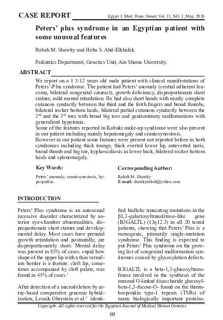 (PDF) Peters’ plus syndrome in an Egyptian patient with some unusual ...