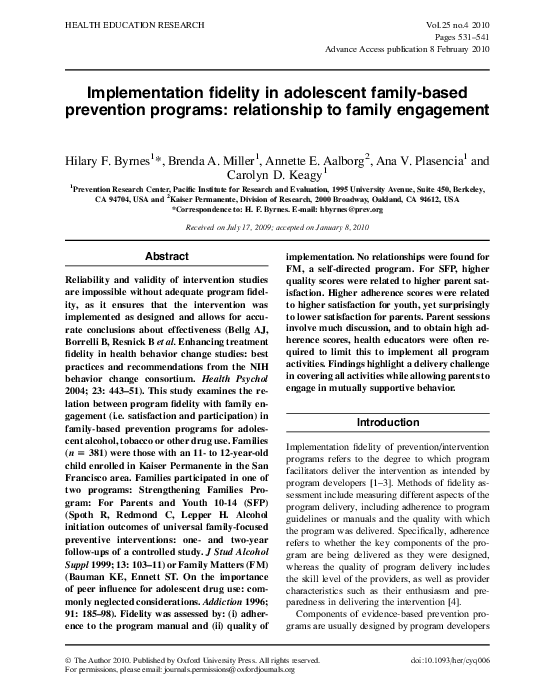 (PDF) Implementation fidelity in adolescent family-based prevention ...