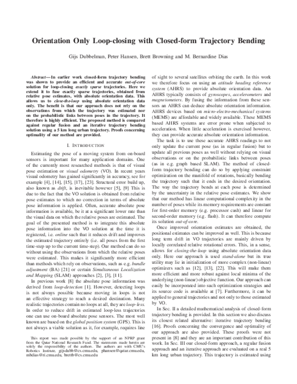 (PDF) Orientation only loop-closing with closed-form trajectory bending