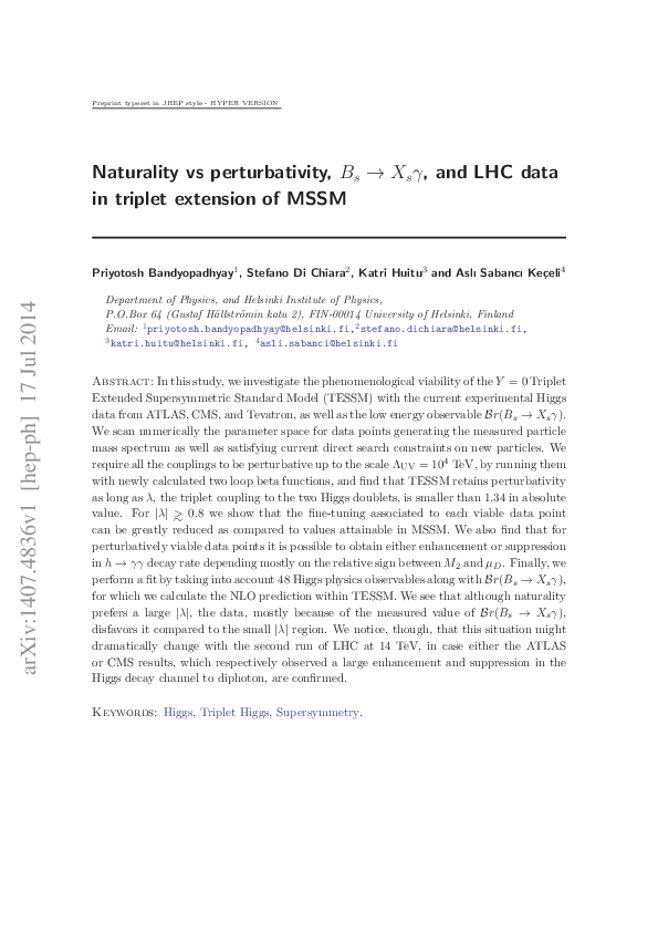 (PDF) Naturality vs perturbativity, $B_s to X_s gamma$, and LHC data in ...