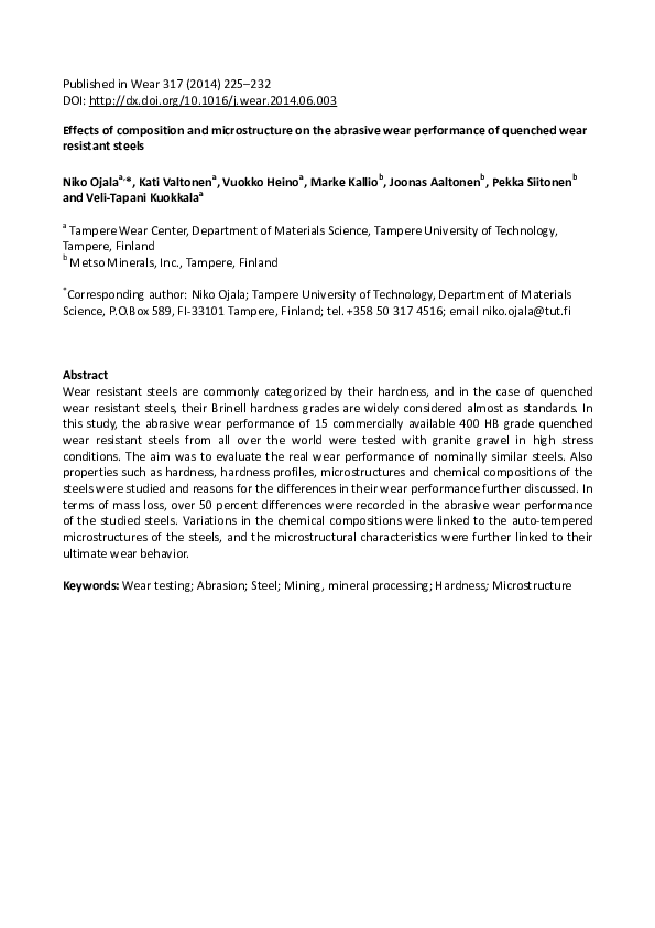 (PDF) Effects of composition and microstructure on the abrasive wear performance of quenched ...