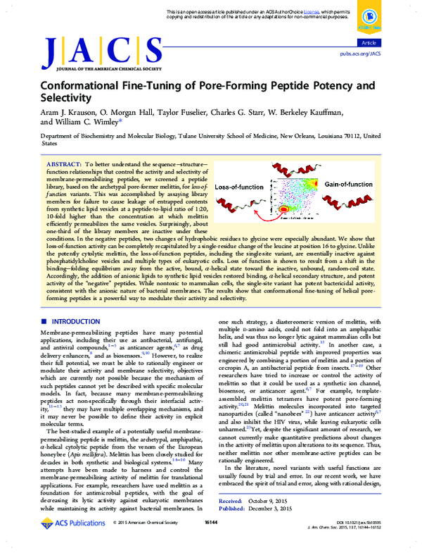 Pdf Conformational Fine Tuning Of Pore Forming Peptide Potency And