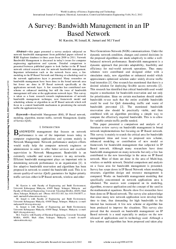 (PDF) A Survey: Bandwidth Management in an IP Based Network