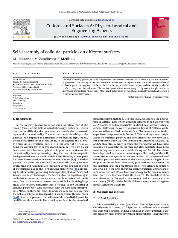 (PDF) Self-assembly of colloidal particles on different surfaces