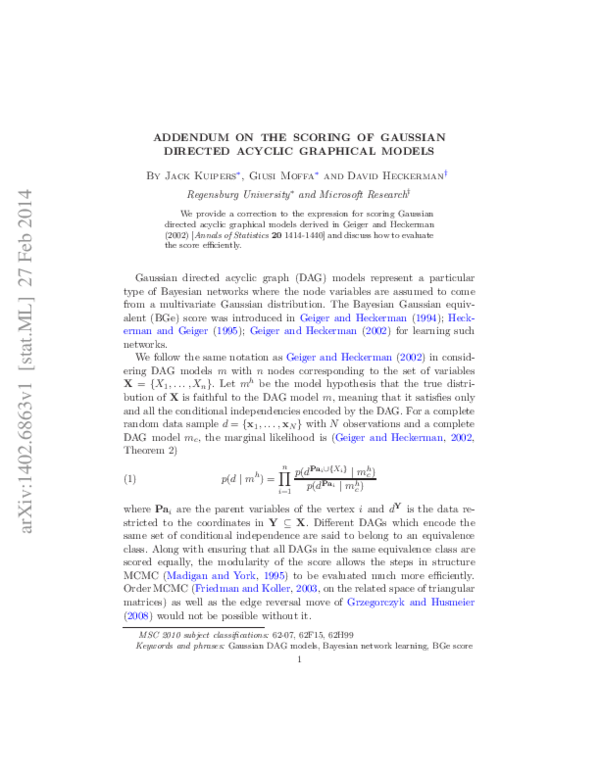 (PDF) Addendum on the scoring of Gaussian directed acyclic graphical models