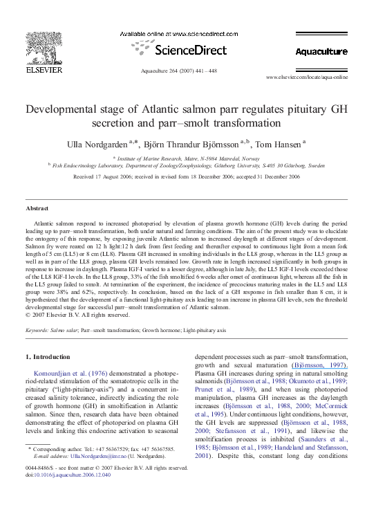 (PDF) Developmental stage of Atlantic salmon parr regulates pituitary ...