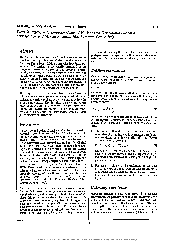 Pdf Stacking Velocity Analysis On Complex Traces