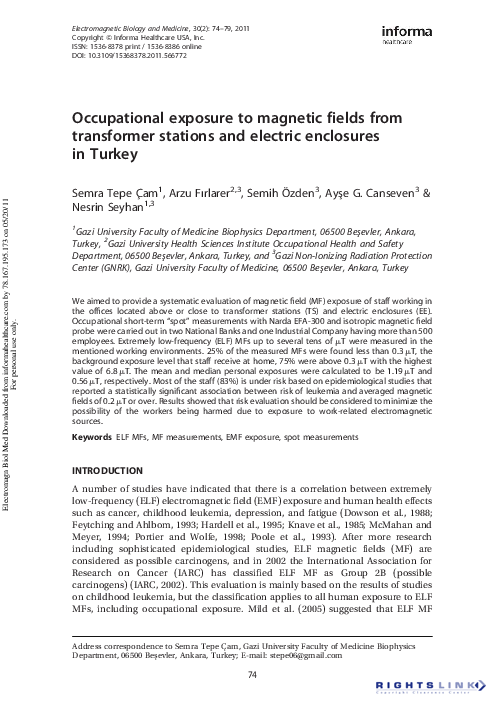 (PDF) Occupational exposure to magnetic fields from transformer stations and electric enclosures ...