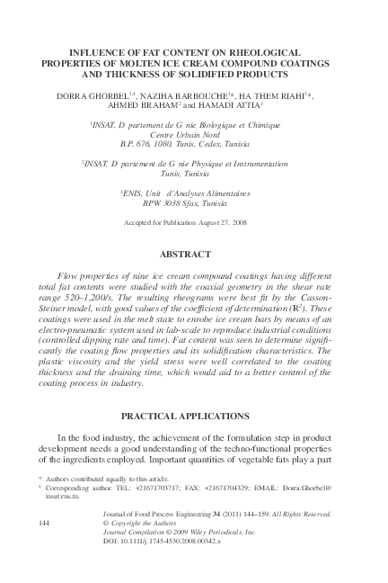 (PDF) INFLUENCE OF FAT CONTENT ON RHEOLOGICAL PROPERTIES OF MOLTEN ICE ...