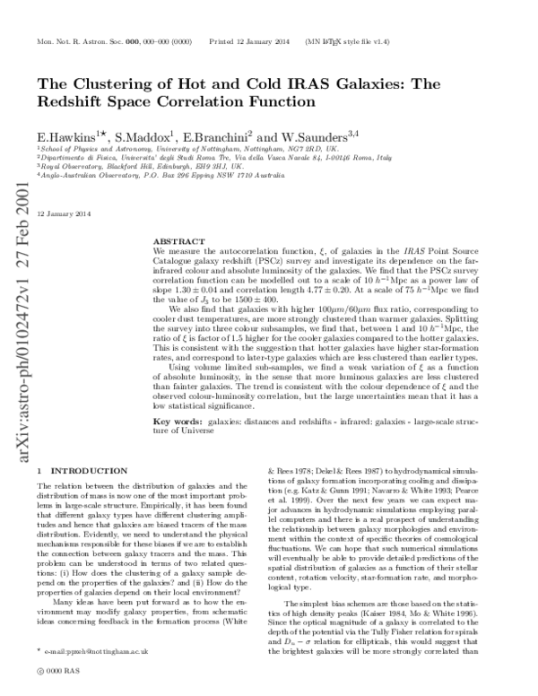 (PDF) The clustering of hot and cold IRAS galaxies: the redshift-space ...