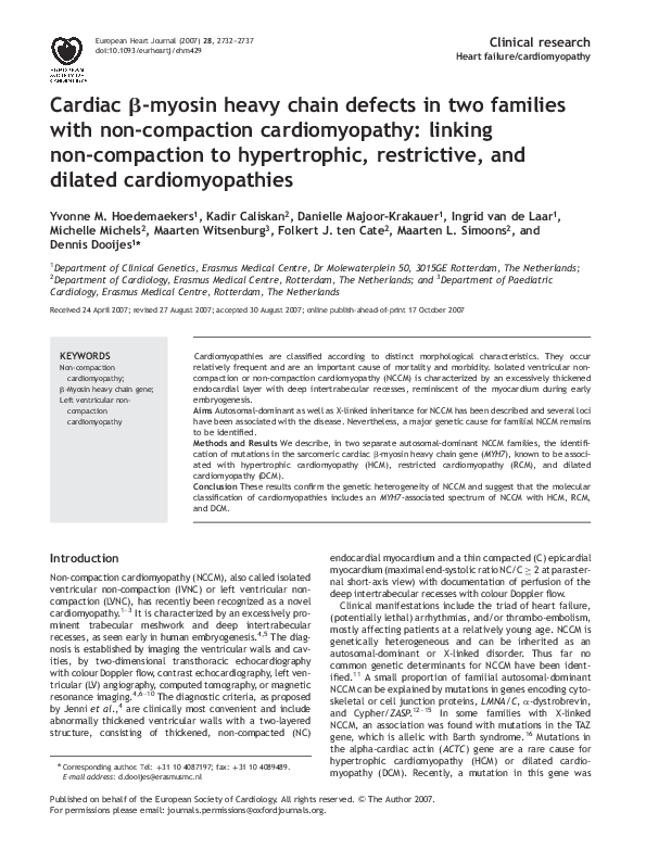 (PDF) Cardiac b-myosin heavy chain defects in two families with non ...