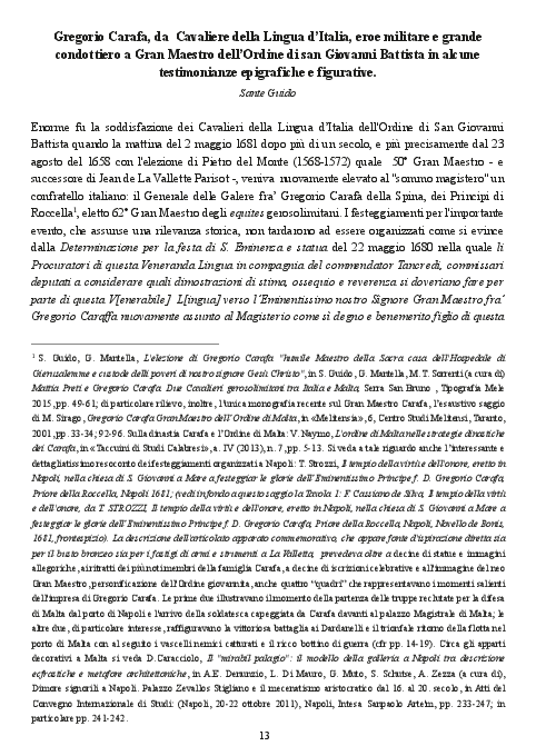 (PDF) Gregorio Carafa, da Cavaliere della Lingua d'Italia....- Gregorio ...