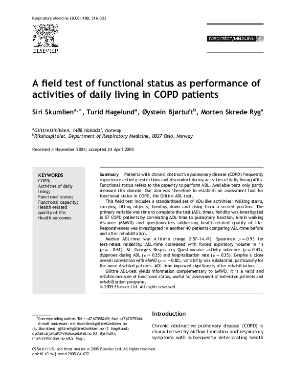 (PDF) A field test of functional status as performance of activities of ...