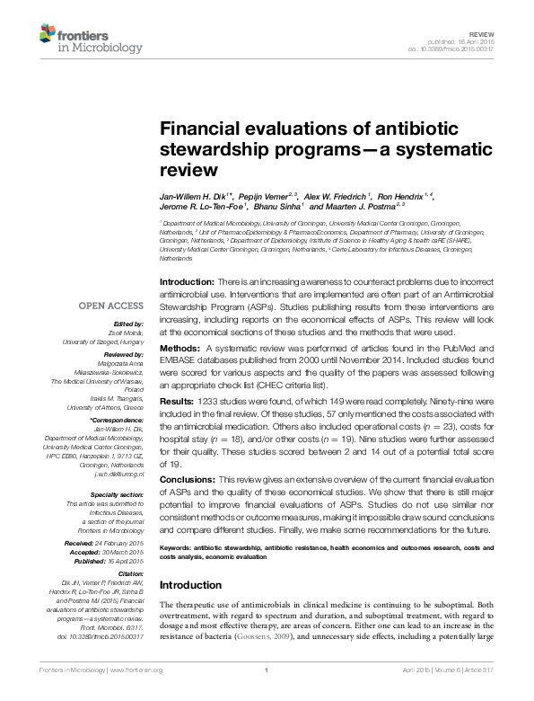 (PDF) Financial evaluations of antibiotic stewardship programs—a systematic review