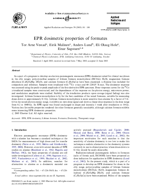 (PDF) EPR response of anhydrite crystal (CaSO4) for dosimetry of gamma photon beams | JORGE ...