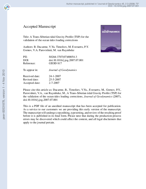 (PDF) A Trans-Siberian Tidal Gravity Profile (TSP) for the validation ...