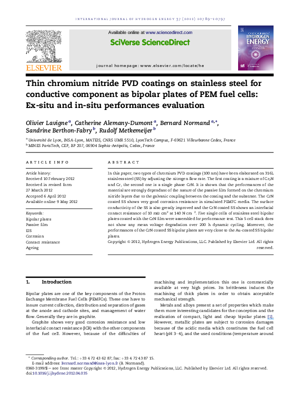 (PDF) Thin chromium nitride PVD coatings on stainless steel for conductive component as bipolar ...