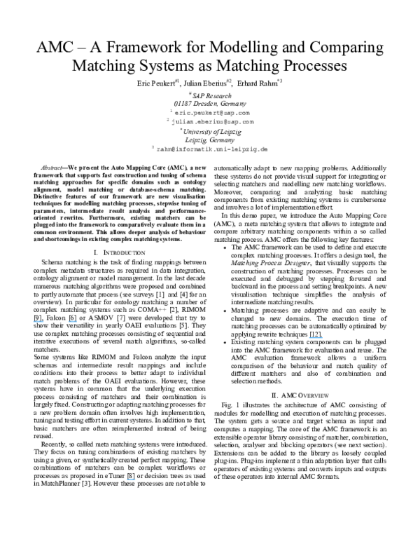 (PDF) AMC - A framework for modelling and comparing matching systems as ...