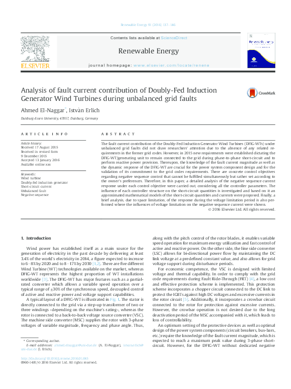 Pdf Analysis Of Fault Current Contribution Of Doubly Fed Induction Generator Wind Turbines