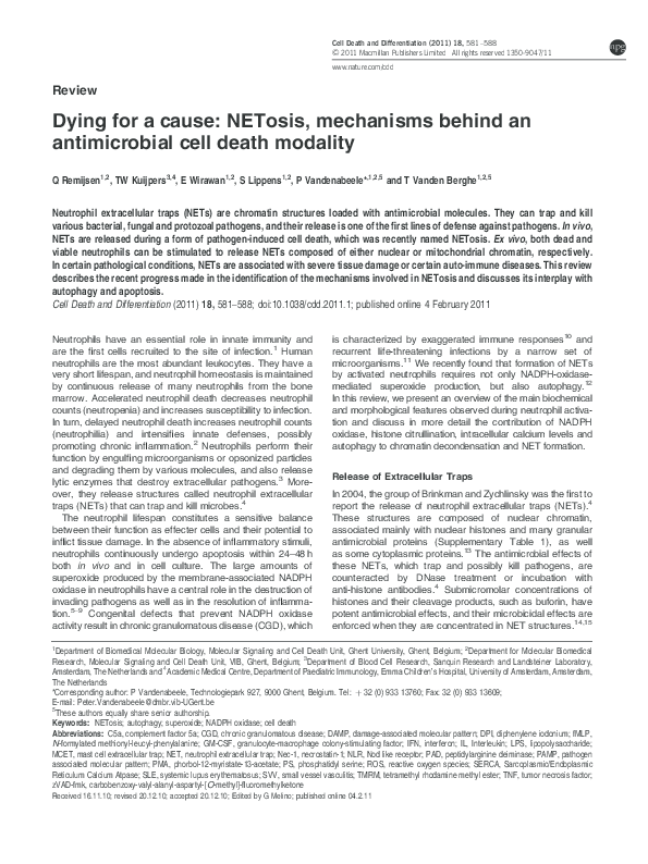 (PDF) Dying for a cause: NETosis, mechanisms behind an antimicrobial ...