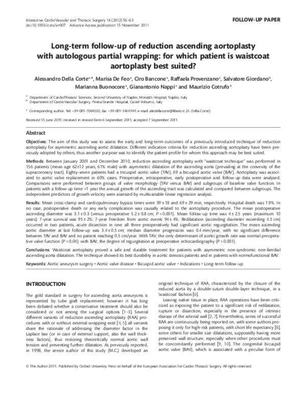 (PDF) Long-term follow-up of reduction ascending aortoplasty with ...