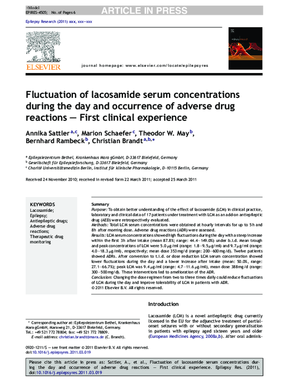 (PDF) Fluctuation of lacosamide serum concentrations during the day and ...