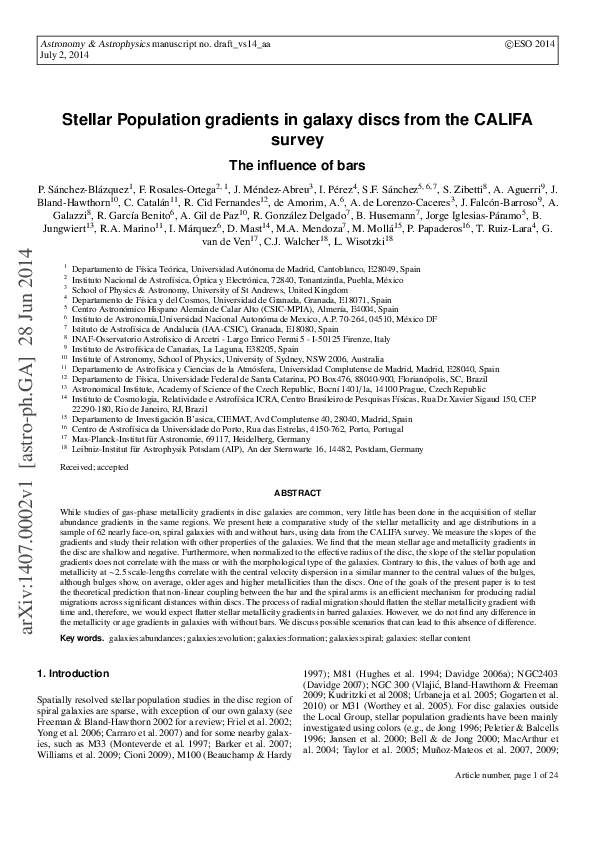(PDF) Stellar population gradients in galaxy discs from the CALIFA survey