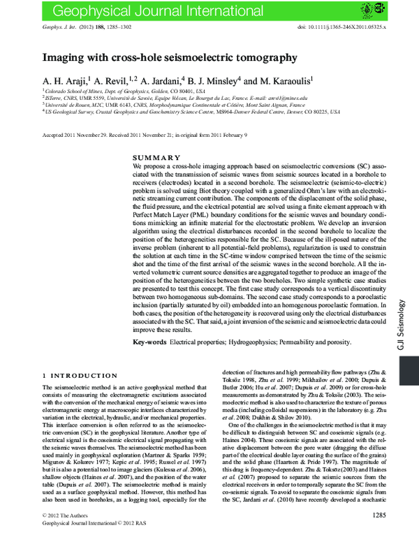 (PDF) Imaging with cross-hole seismoelectric tomography | André Revil ...
