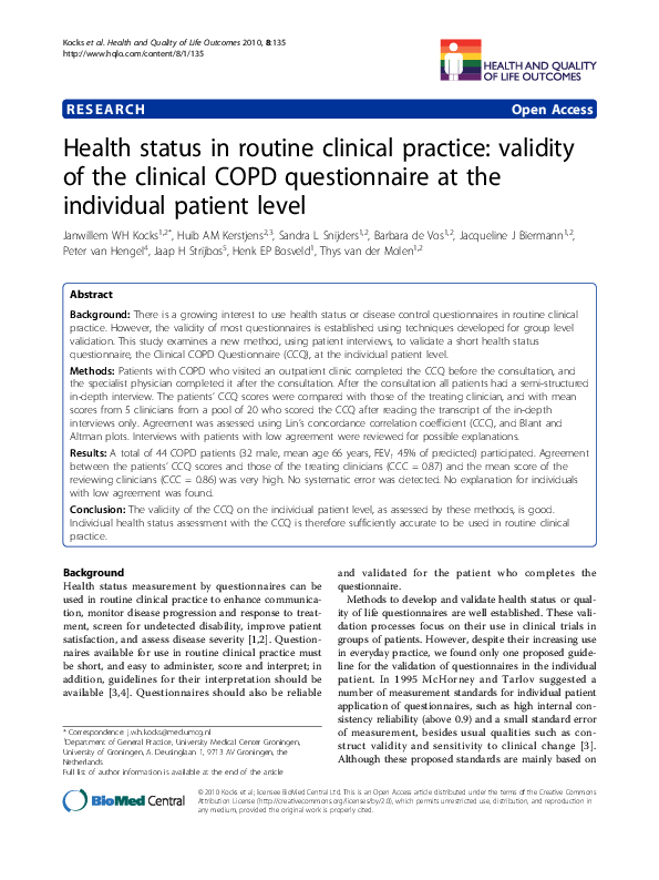(PDF) Health status in routine clinical practice: validity of the ...