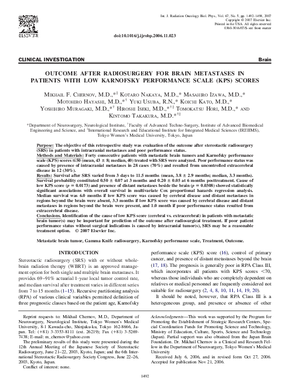 (PDF) Outcome After Radiosurgery for Brain Metastases in Patients With ...