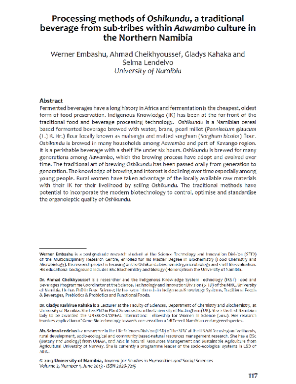 (PDF) Processing methods of Oshikundu, a traditional beverage from sub ...
