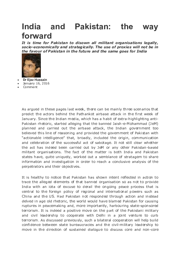 (PDF) India-Pakistan: The Way Forward