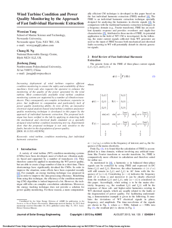 (PDF) Fast individual harmonic extraction: An efficient tool for wind turbine condition monitoring