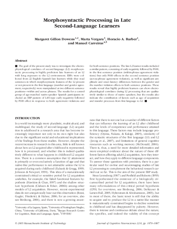 (PDF) Morphosyntactic processing in late second-language learners
