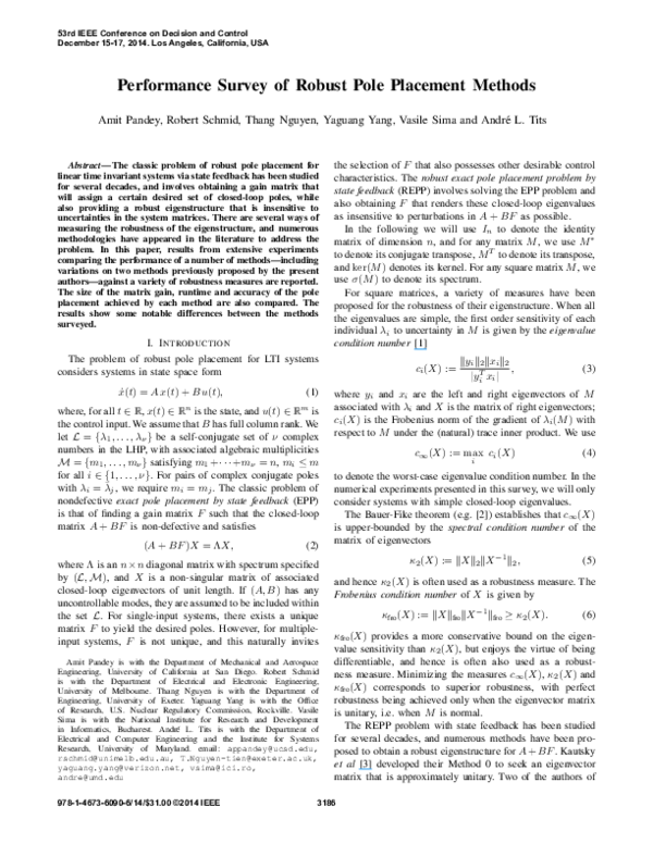 (PDF) Performance survey of robust pole placement methods