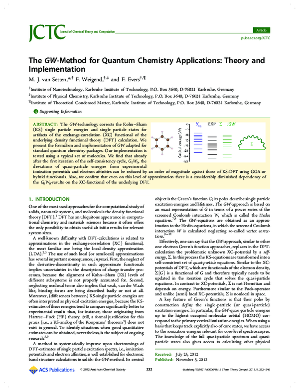 (PDF) The GW -Method for Quantum Chemistry Applications: Theory and Implementation