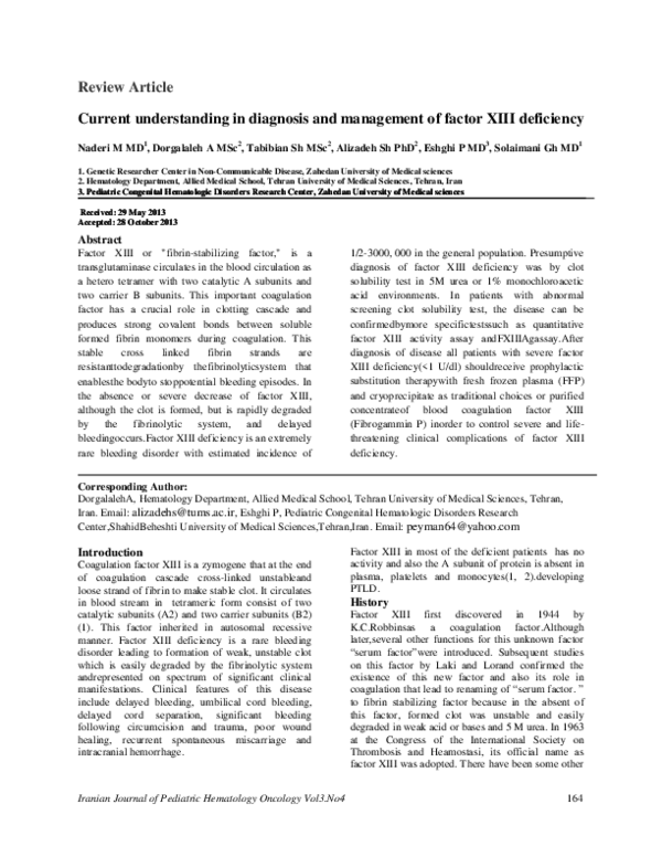 (PDF) Factor XIII deficiency management | Jodie Odame - Academia.edu