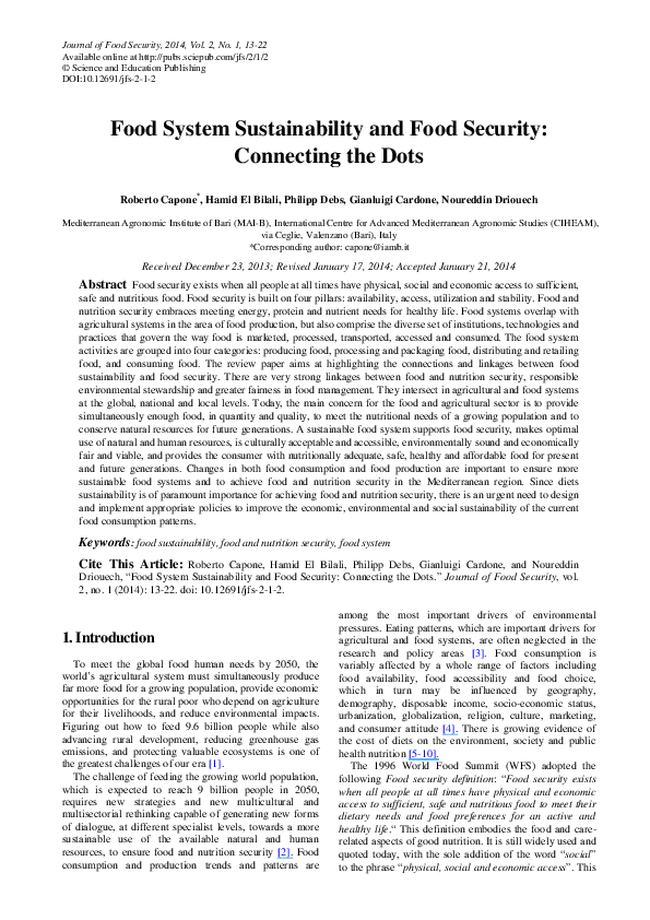 (PDF) Food system sustainability and food security: connecting the dots