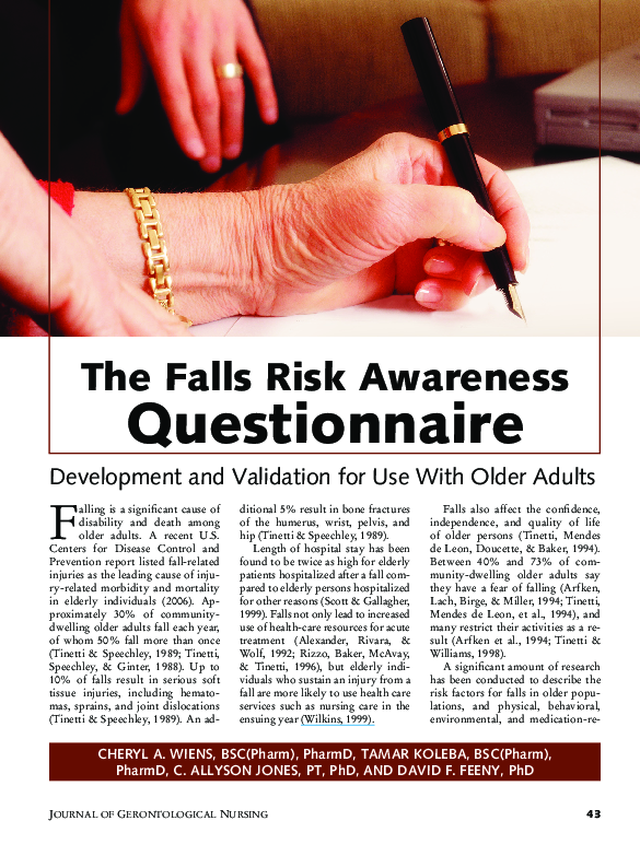 (PDF) The Falls Risk Awareness Questionnaire: development and ...