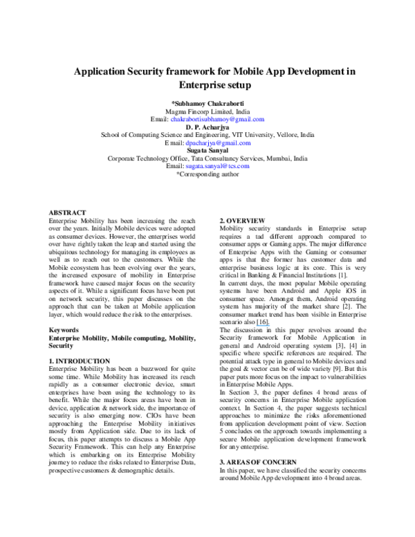 (PDF) Application Security framework for Mobile App Development in Enterprise setup