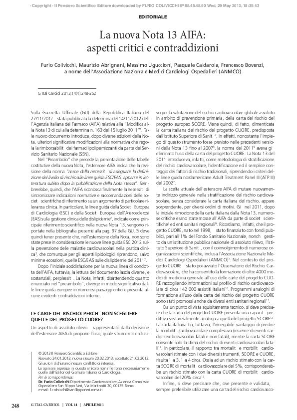 (PDF) [The new AIFA Note 13: critical and contradictory issues]