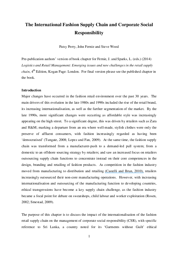 (PDF) The International Fashion Supply Chain and Corporate Social ...