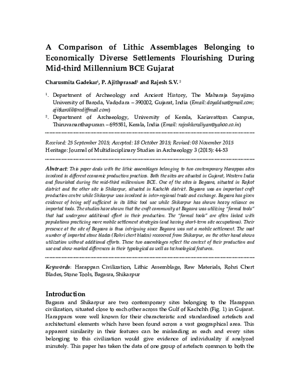 (PDF) A Comparison of Lithic Assemblages Belonging to Economically Diverse Settlements ...
